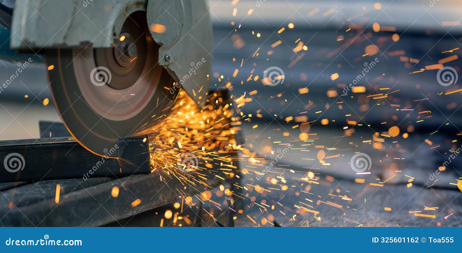 Worker Cutting Steel Rectangular Pipe in Construction Site Stock Photo ...
