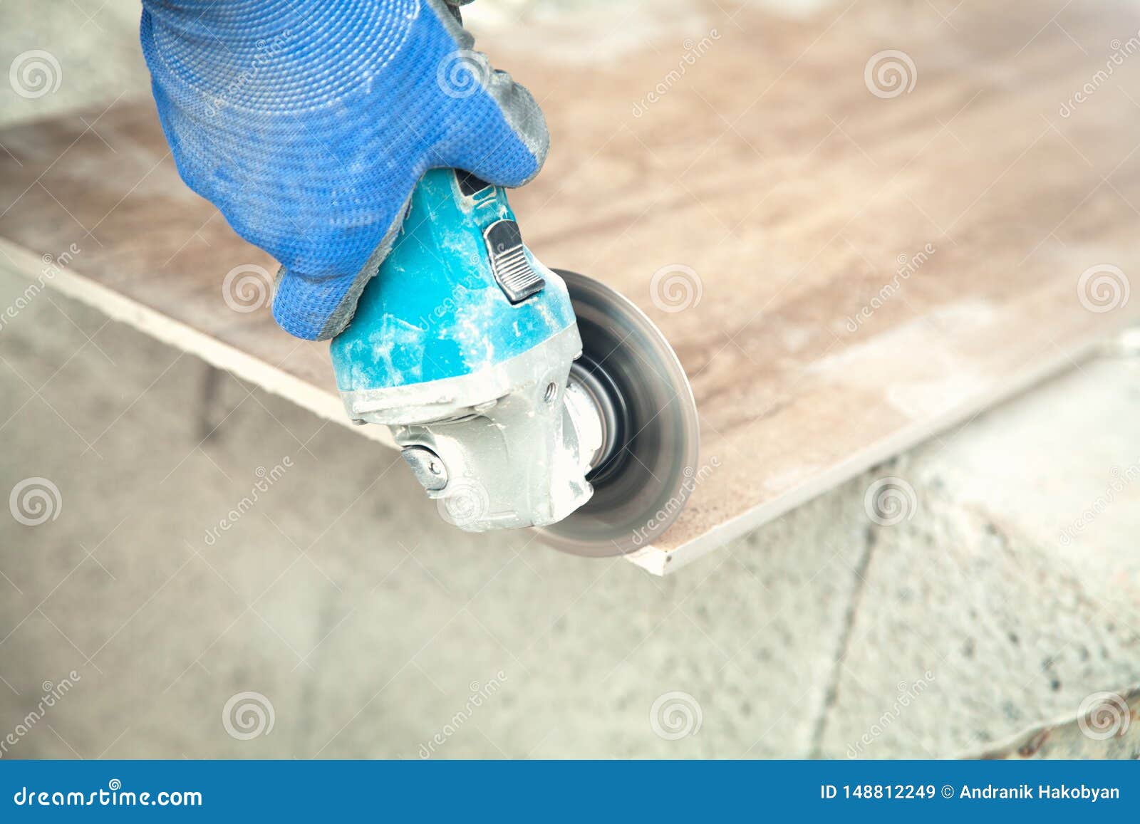Worker Cutting a Tile with a Grinder Stock Image - Image of circular ...