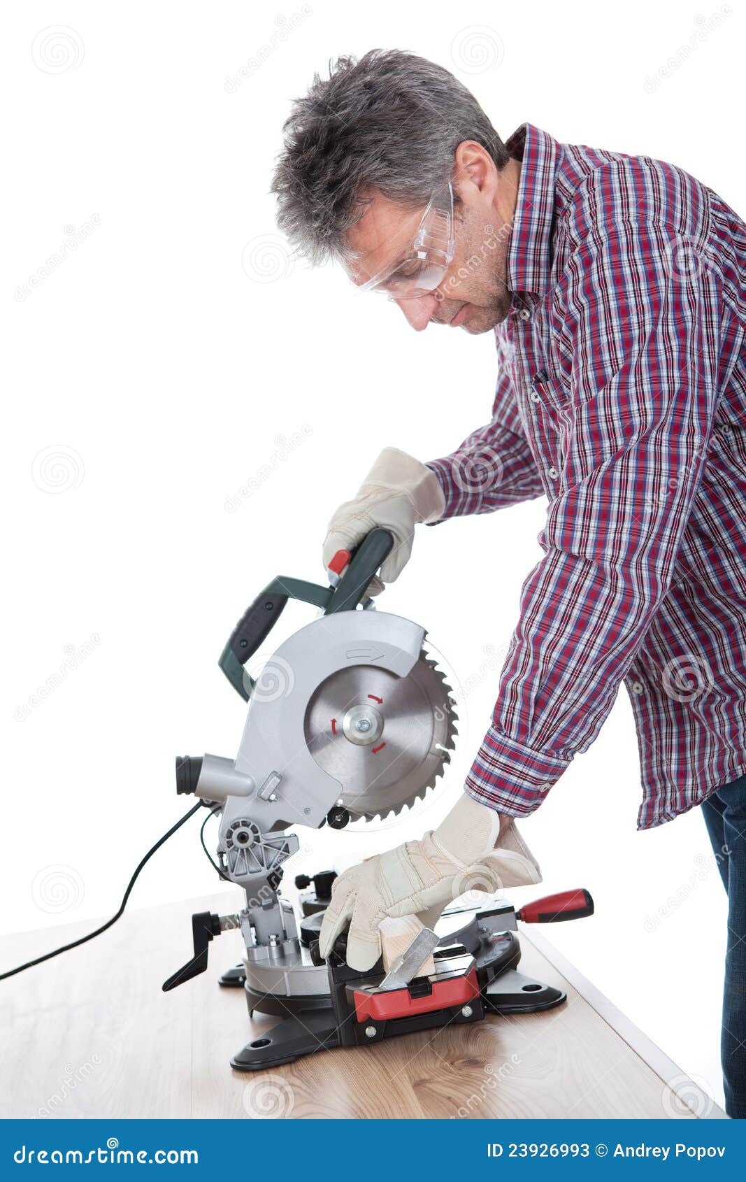 Worker Cutting Timber Using Circular Saw Stock Image - Image of house ...