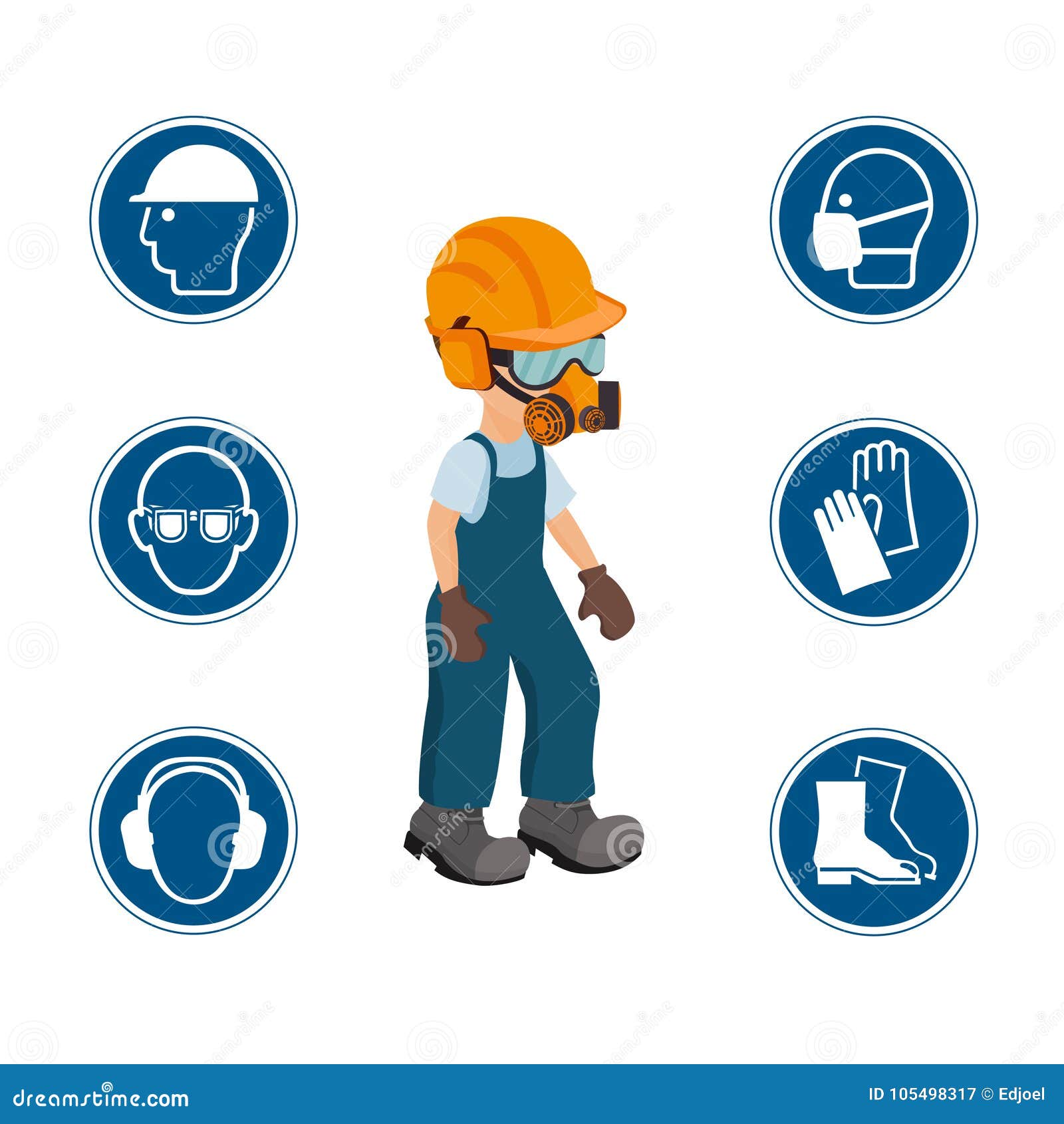 Worker with His Personal Protective Equipment and Security Icons ...