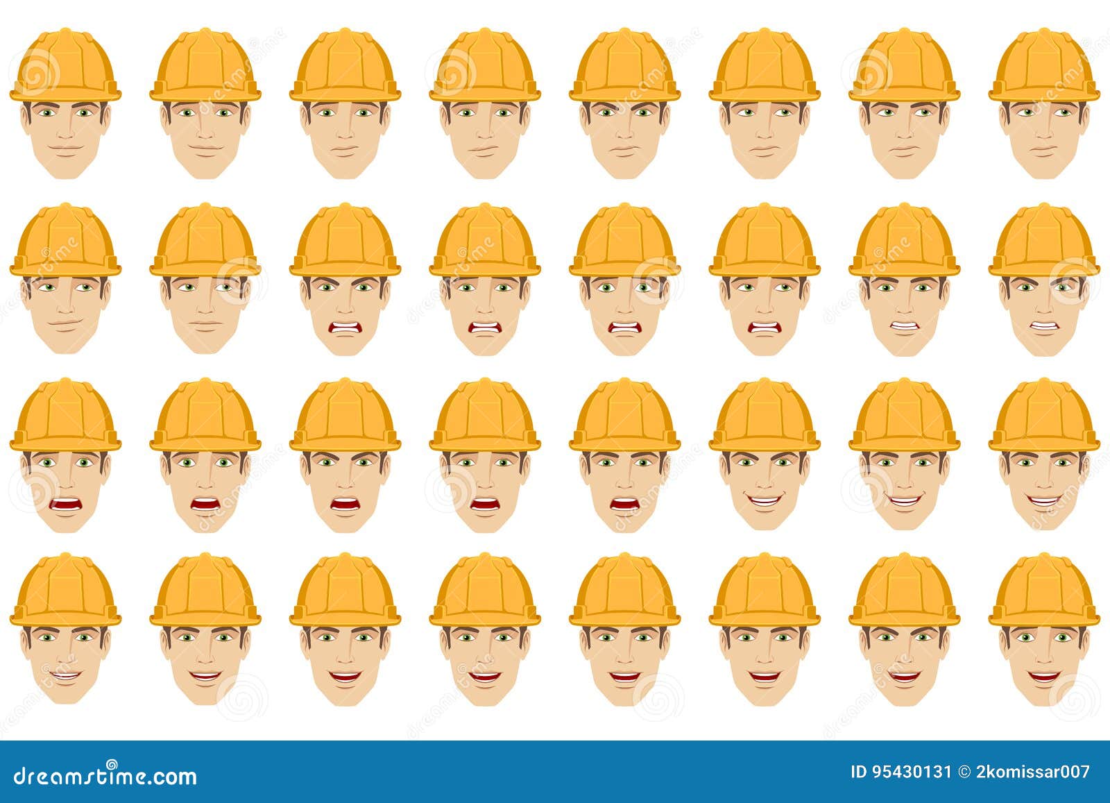 Worker with Different Emotions and Facial Expressions Stock Vector ...