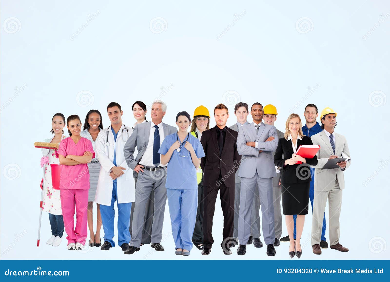 Worker from Different Professions Against Blue Background Stock Photo ...