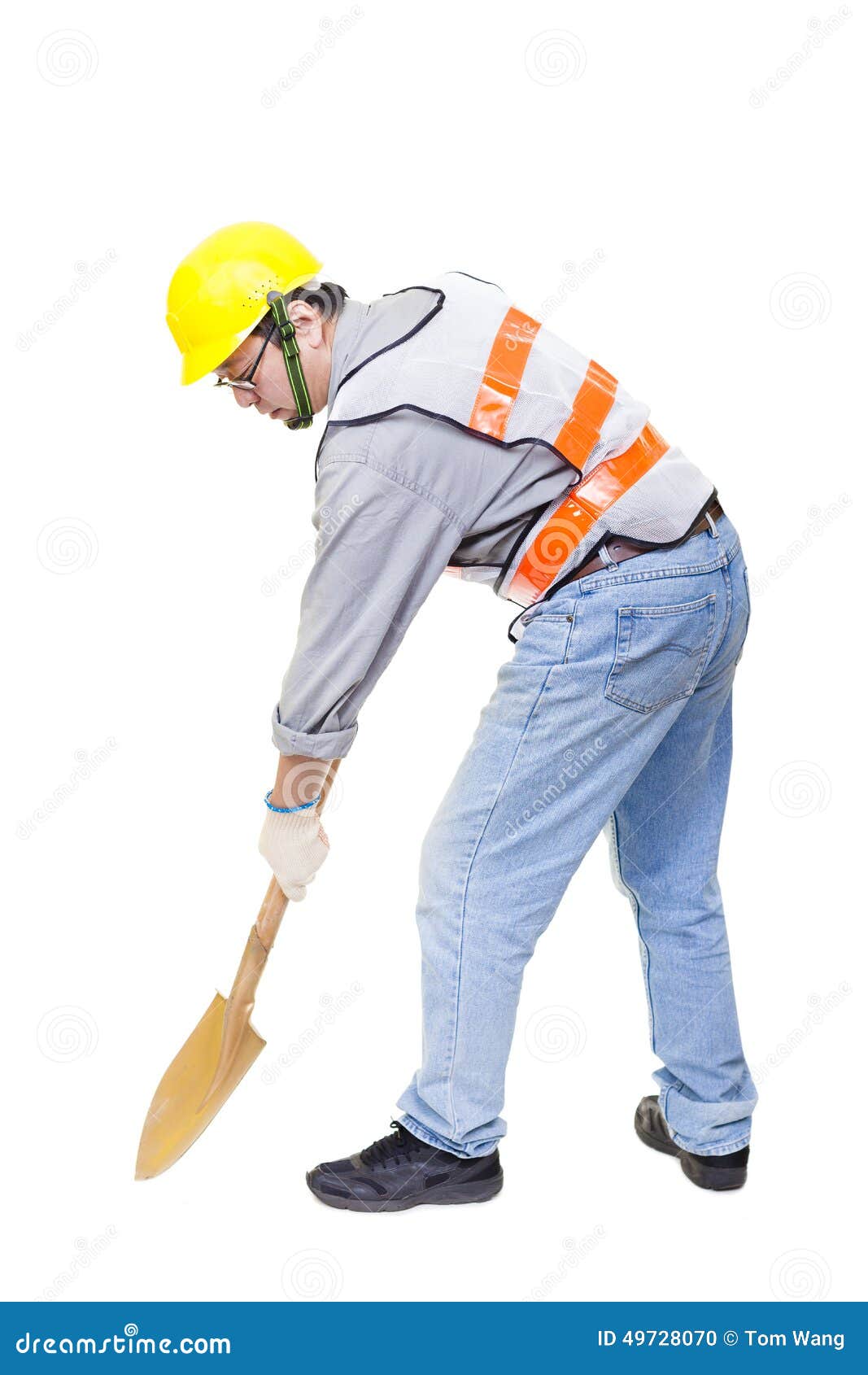Worker Digging with Shovel Isolated Stock Photo - Image of helmet ...
