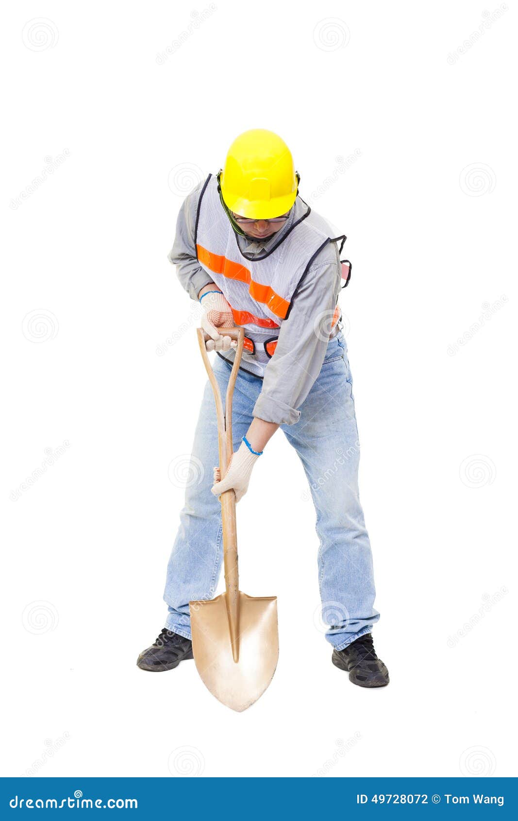 Worker Digging Holes On A Sloping Area To Put Pillars To Build House ...