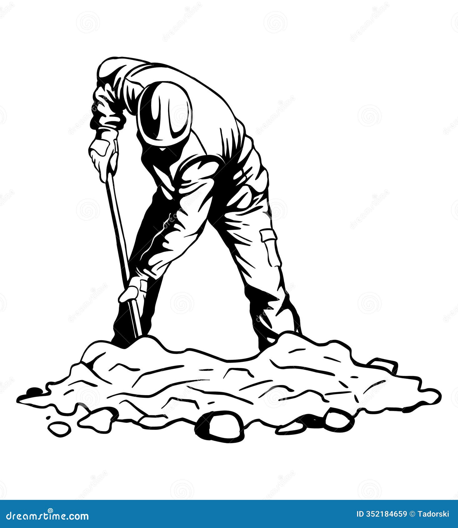 A Worker Digs a Hole in the Ground. Vector Illustration Stock ...