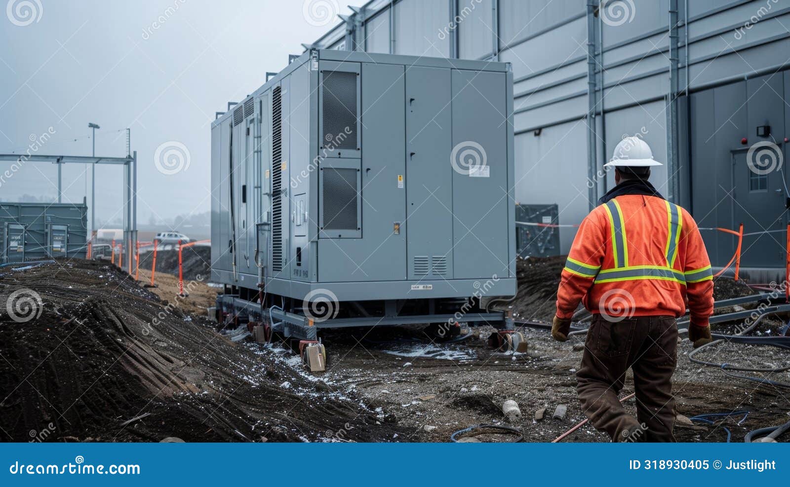 A Worker Directing the Placement of a Large Generator at the Site To ...