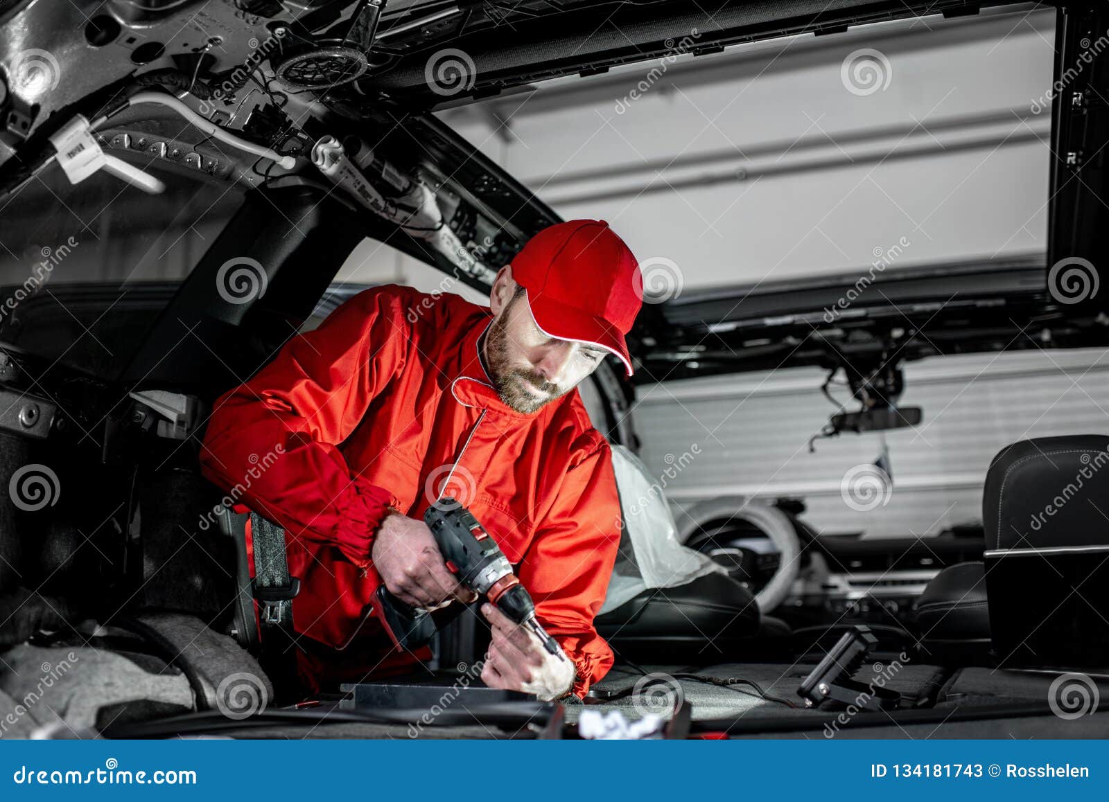 Worker Disassembling Car Interior Stock Image - Image of auto ...