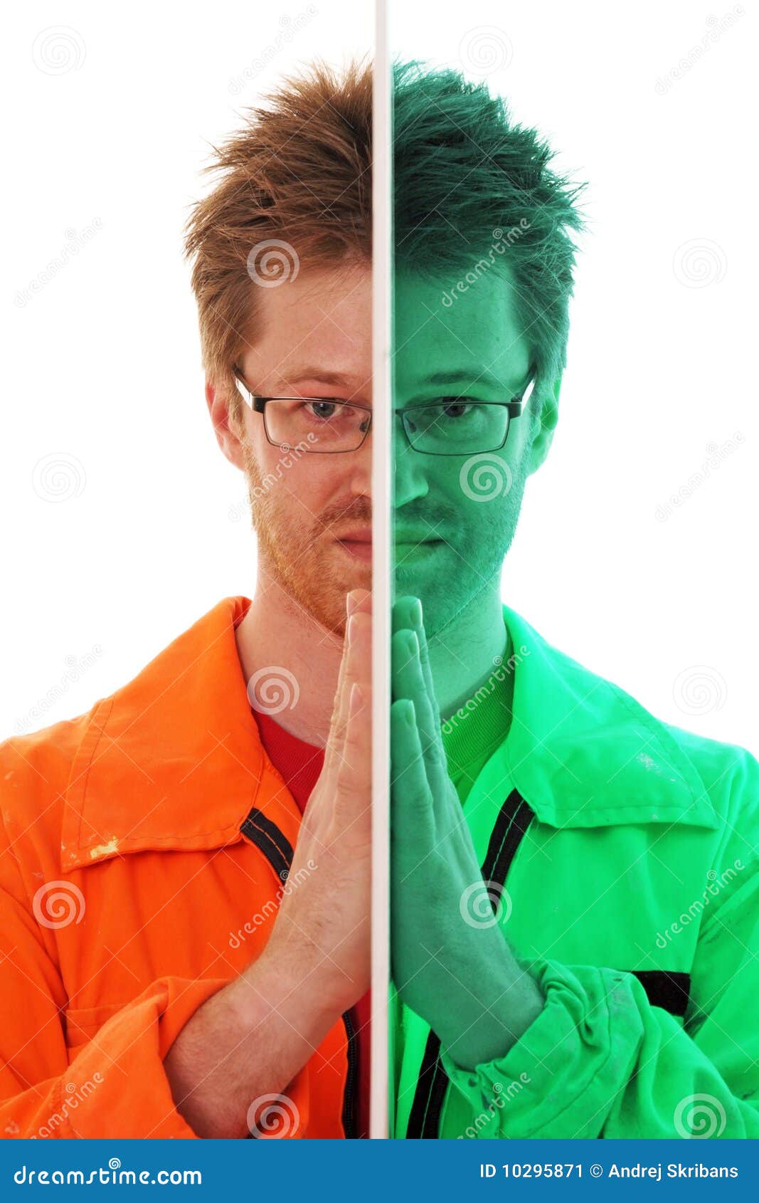 Worker is Divided in Two Parts Stock Image - Image of glasses, measure ...