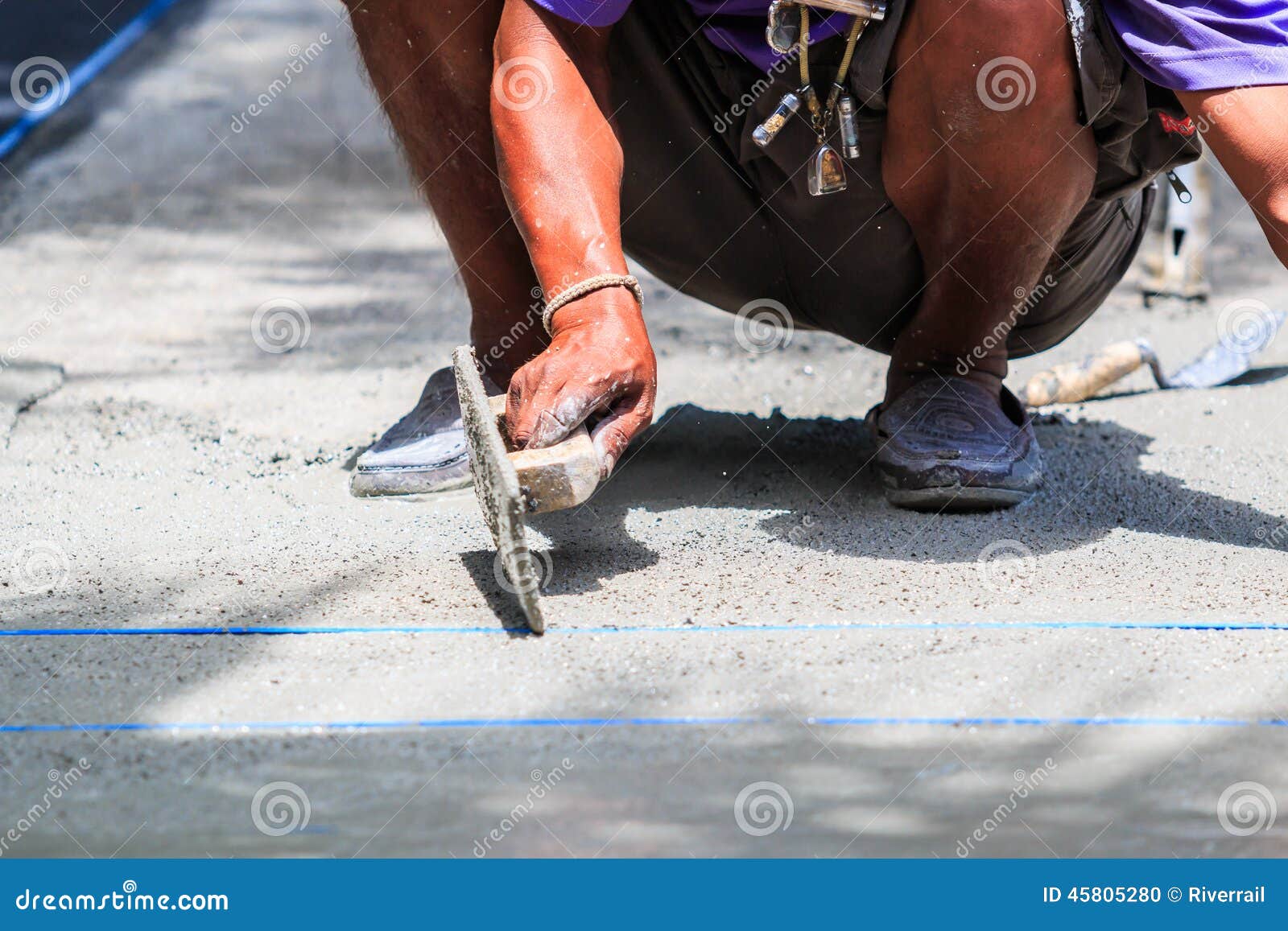 Worker Does Smooth the Plasterer Concrete Stock Photo - Image of ...