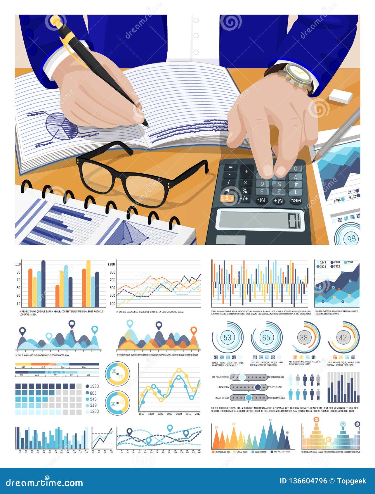 Worker Doing Calculations on Calculator, Project Stock Vector ...