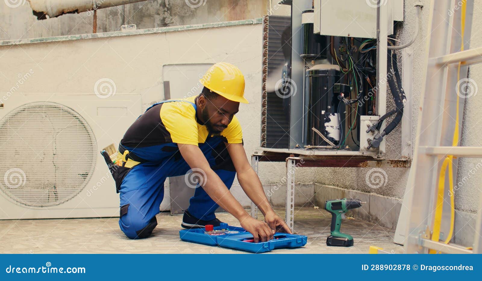 Worker Doing Condenser Maintenance Stock Photo - Image of technician ...