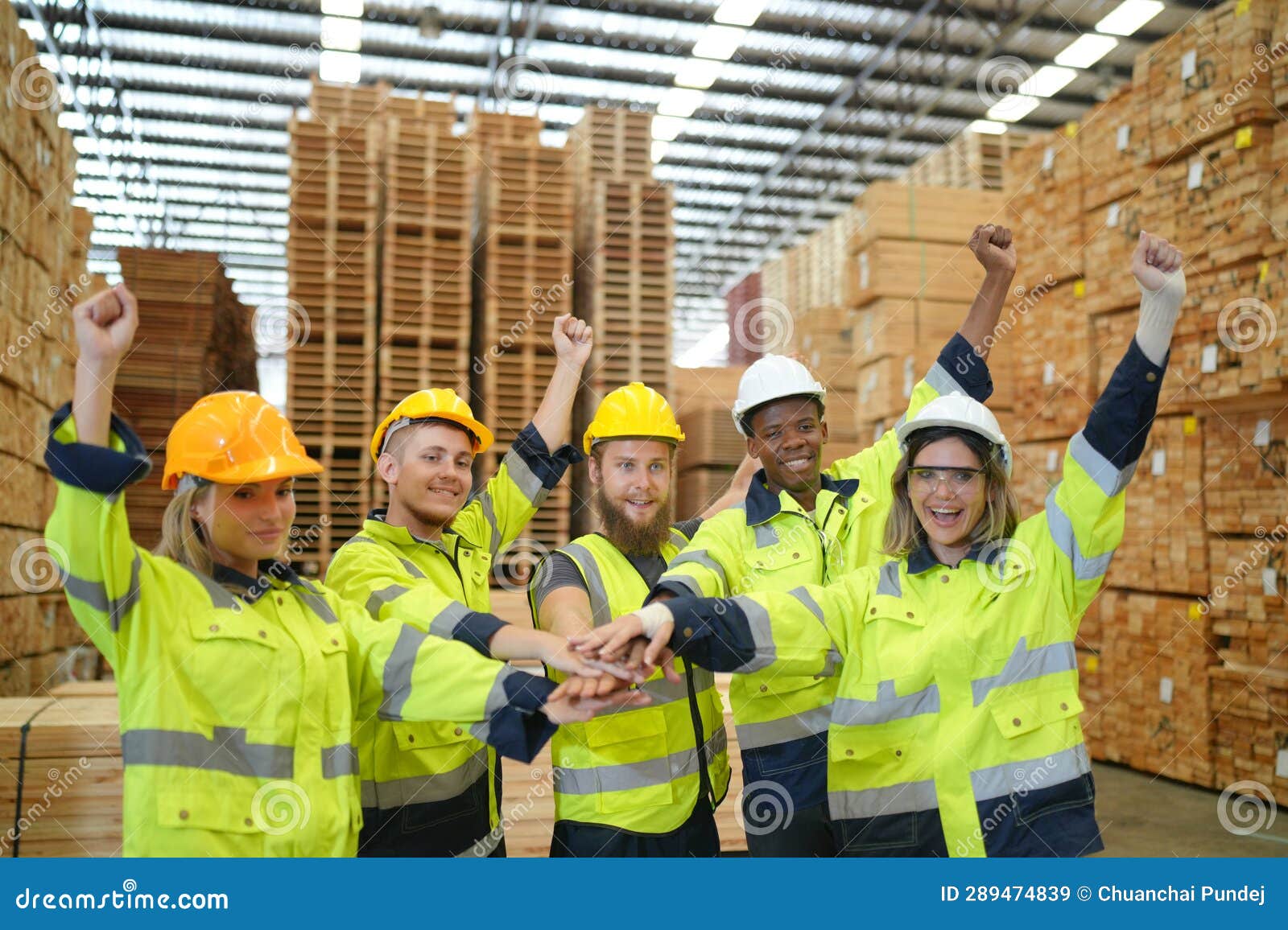 Worker Doing Hi Five As Teamwork after Finish Work Stock Image - Image ...