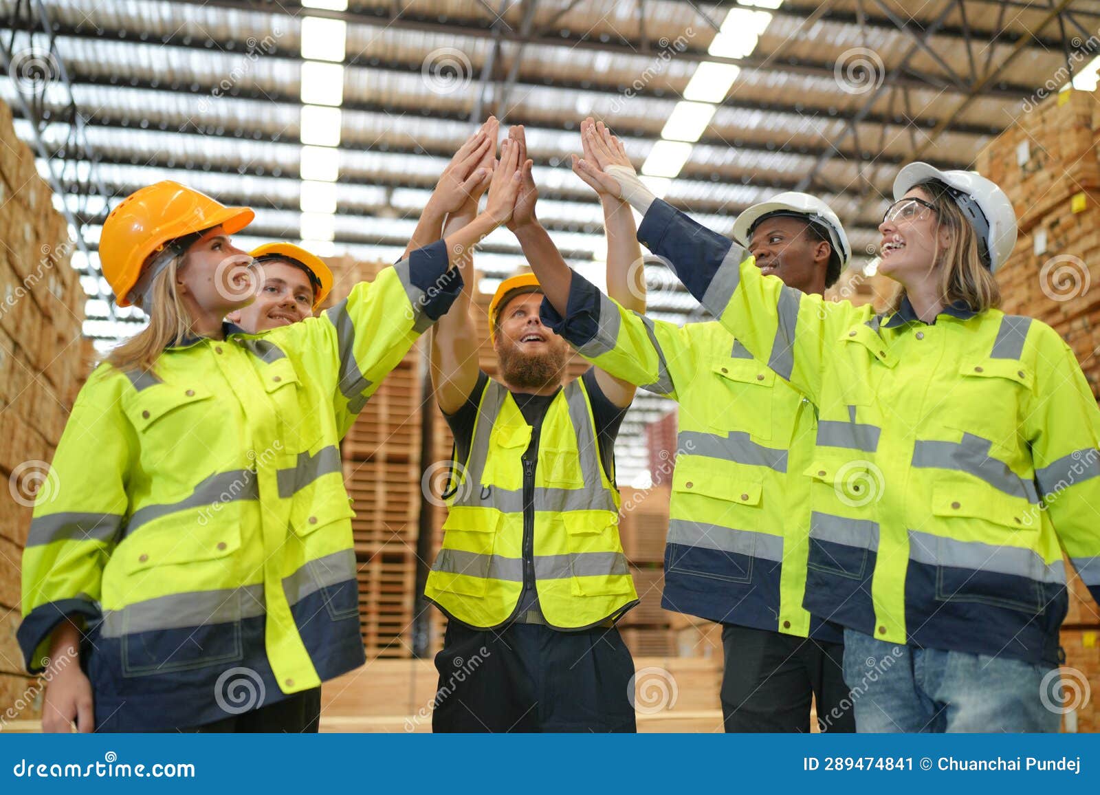 Worker Doing Hi Five As Teamwork after Finish Work Stock Image - Image ...