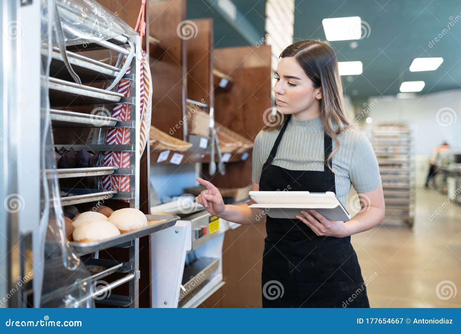Worker Doing Inventory in Bakery Shop Stock Image - Image of counting ...