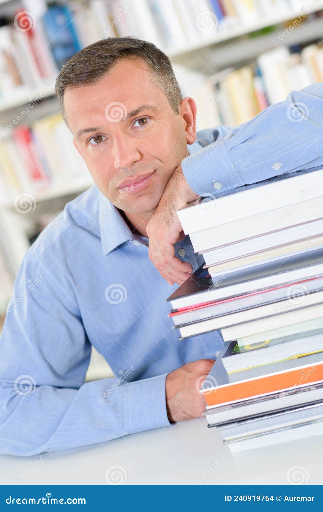 Worker Doing Overtime in Library Stock Photo - Image of citations ...