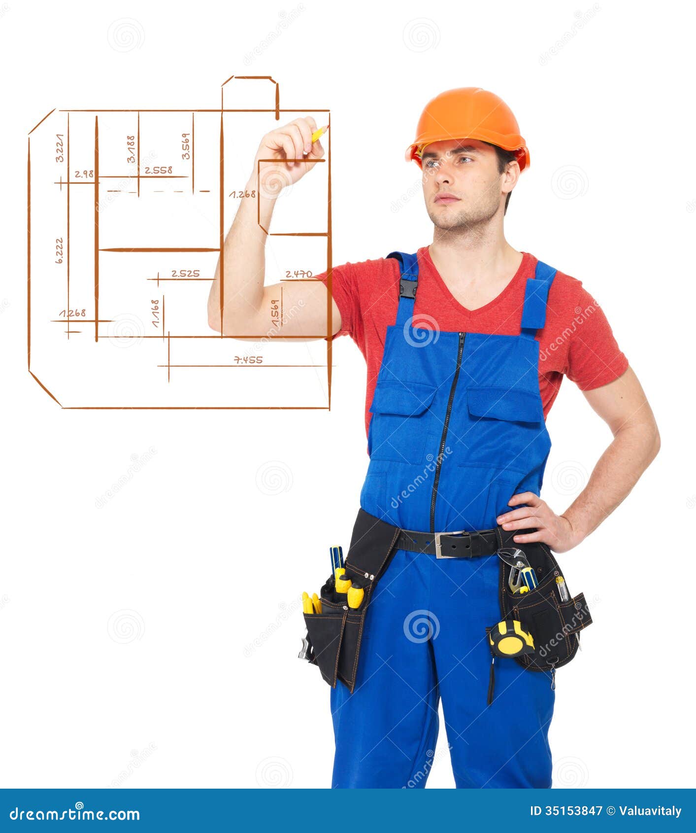Worker Drawing the Scetch of Plan Stock Image - Image of constructor ...