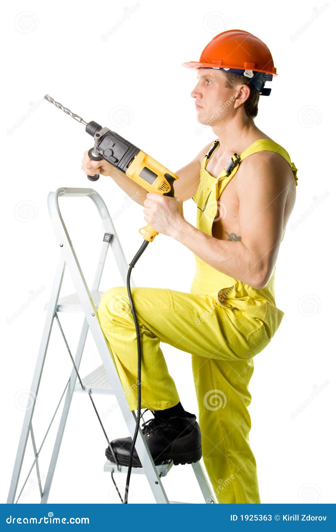 Worker with drill stock image. Image of holding, helmet - 1925363