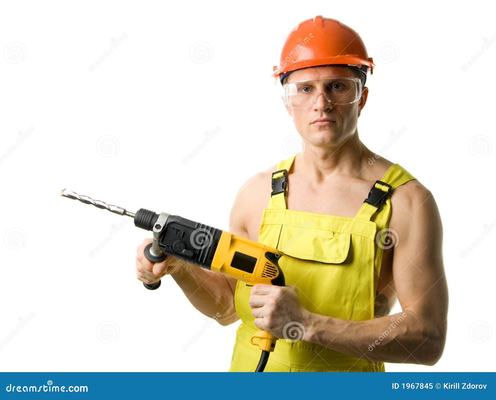 Worker With A Drill Drills A Hole In The Iron Structure Royalty-Free ...