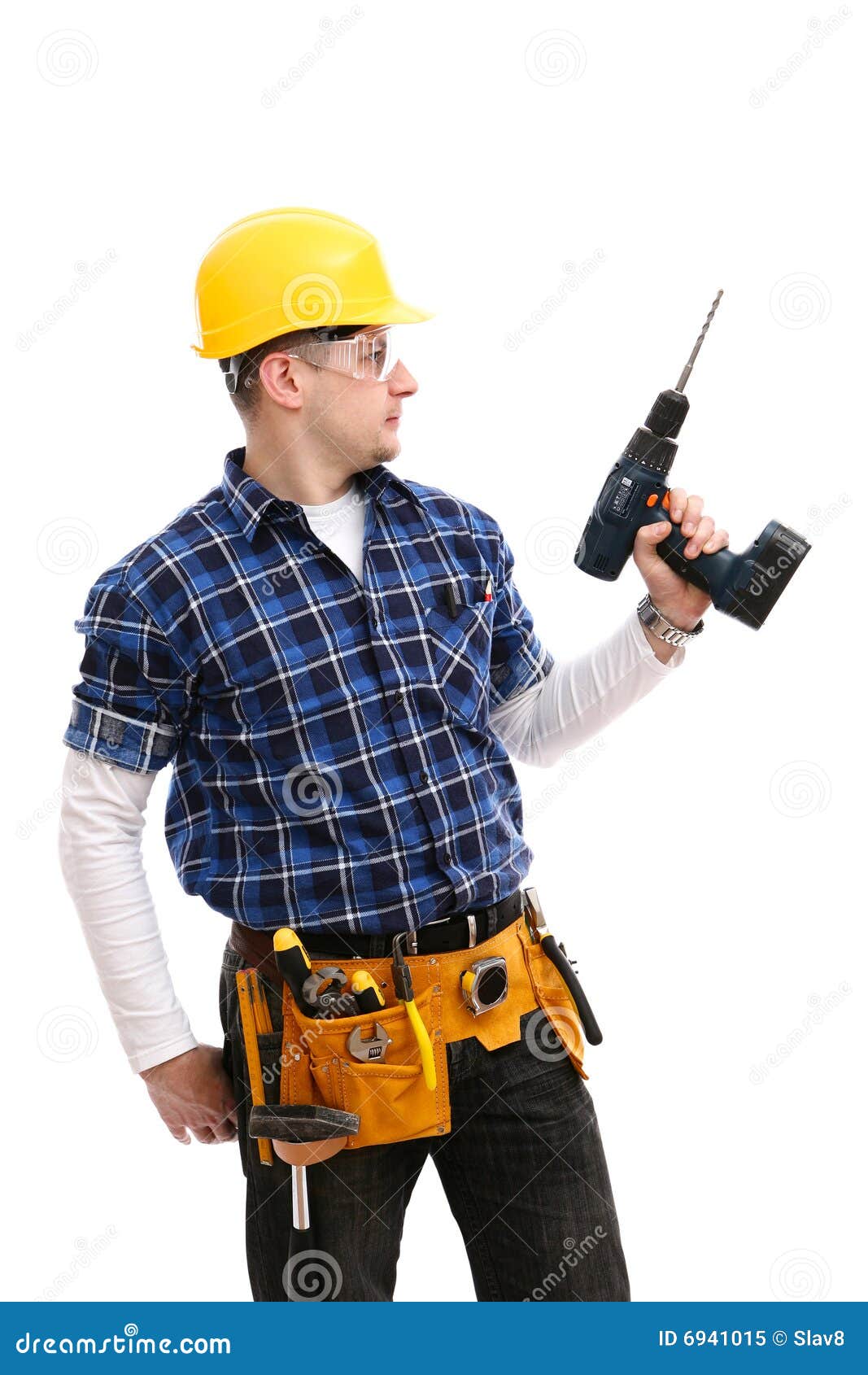 Worker with a drill stock image. Image of foreman, person - 6941015