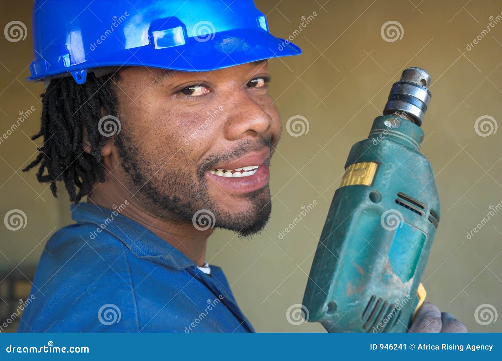 Worker and drill stock image. Image of blue, smile, house - 946241
