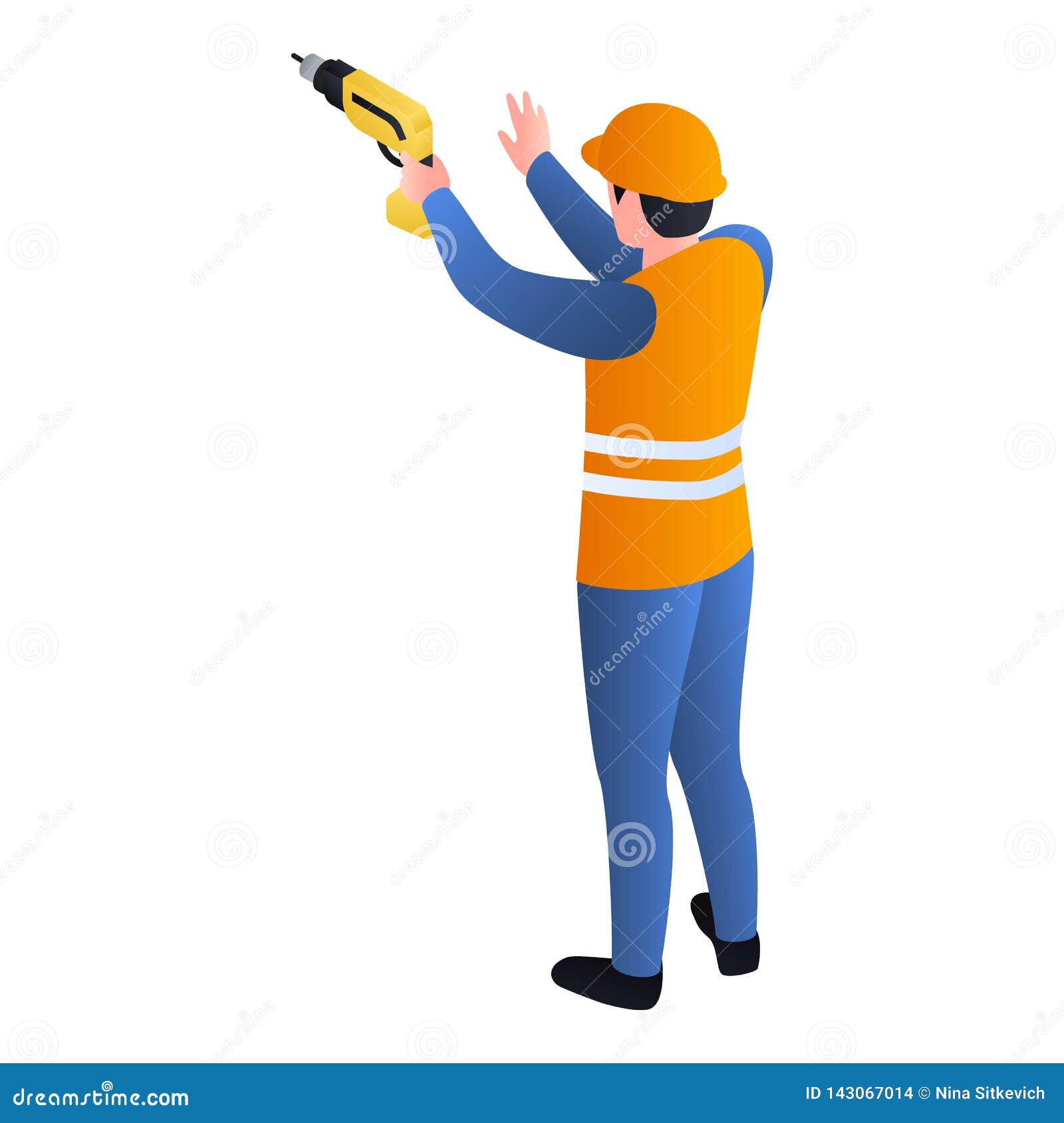 Worker with Drill Icon, Isometric Style Stock Vector - Illustration of ...