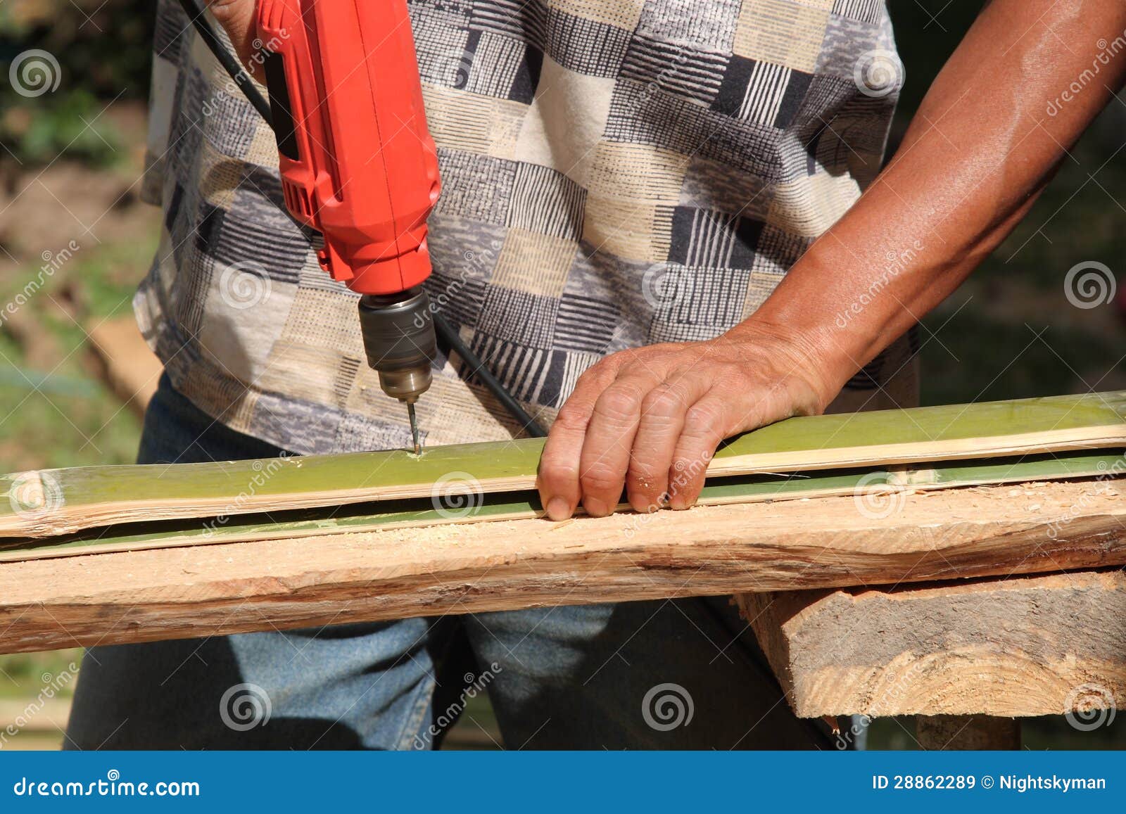 The Worker is Drilling the Bamboo Stock Image - Image of build ...