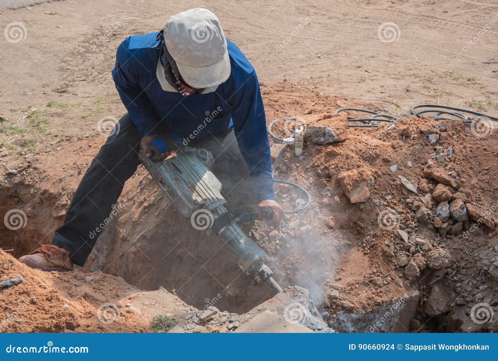 Worker Drilling Cement Concrete Floor with Machine Stock Photo - Image ...