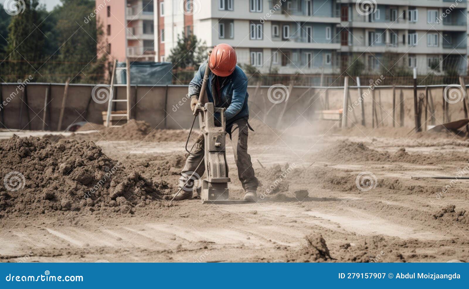 Worker Drilling Cement Concrete with Jackhammer Machine at Outdoor ...