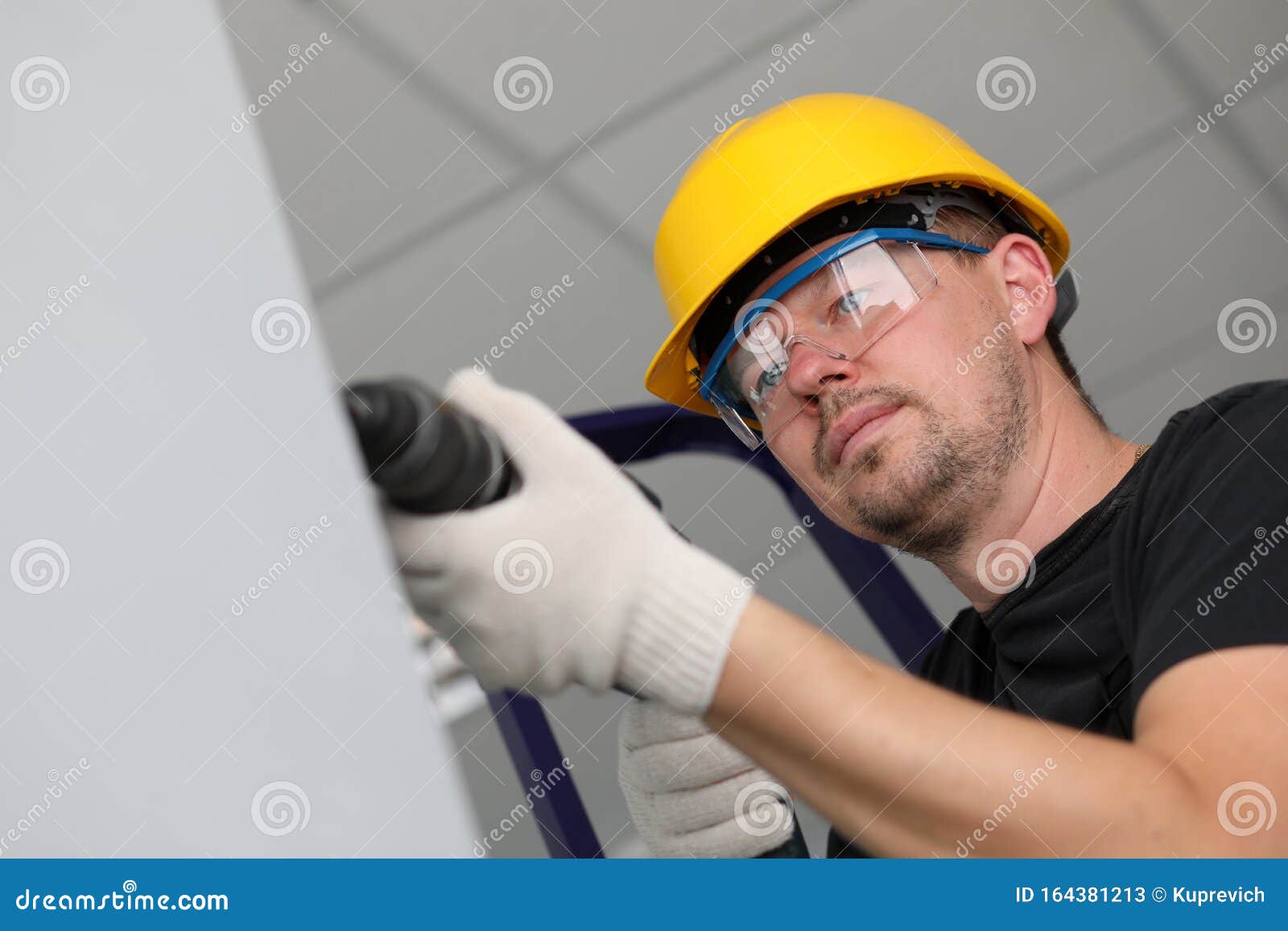 Worker with Drilling Machine Stock Image - Image of machine, bearded ...