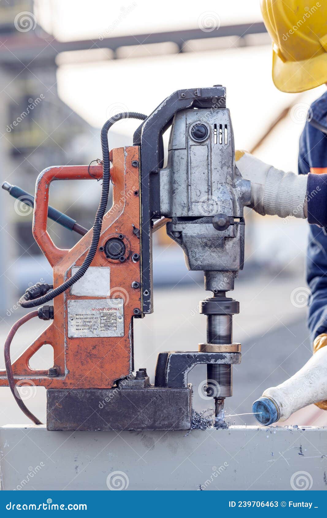Worker is Drilling To Steel Structure Material with Magnetic Drill ...