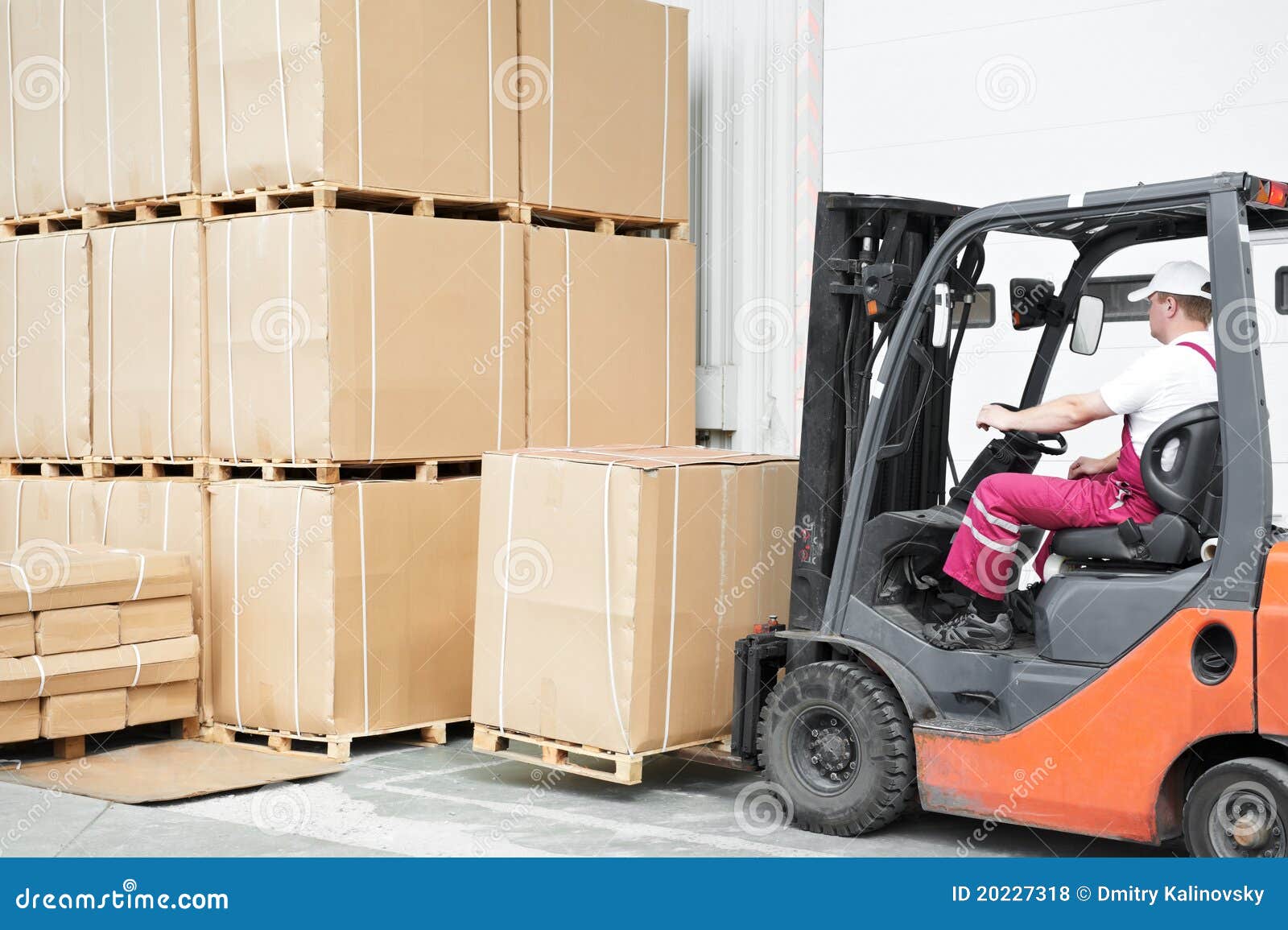 Worker Driver at Warehouse Forklift Stock Photo - Image of cardboard ...