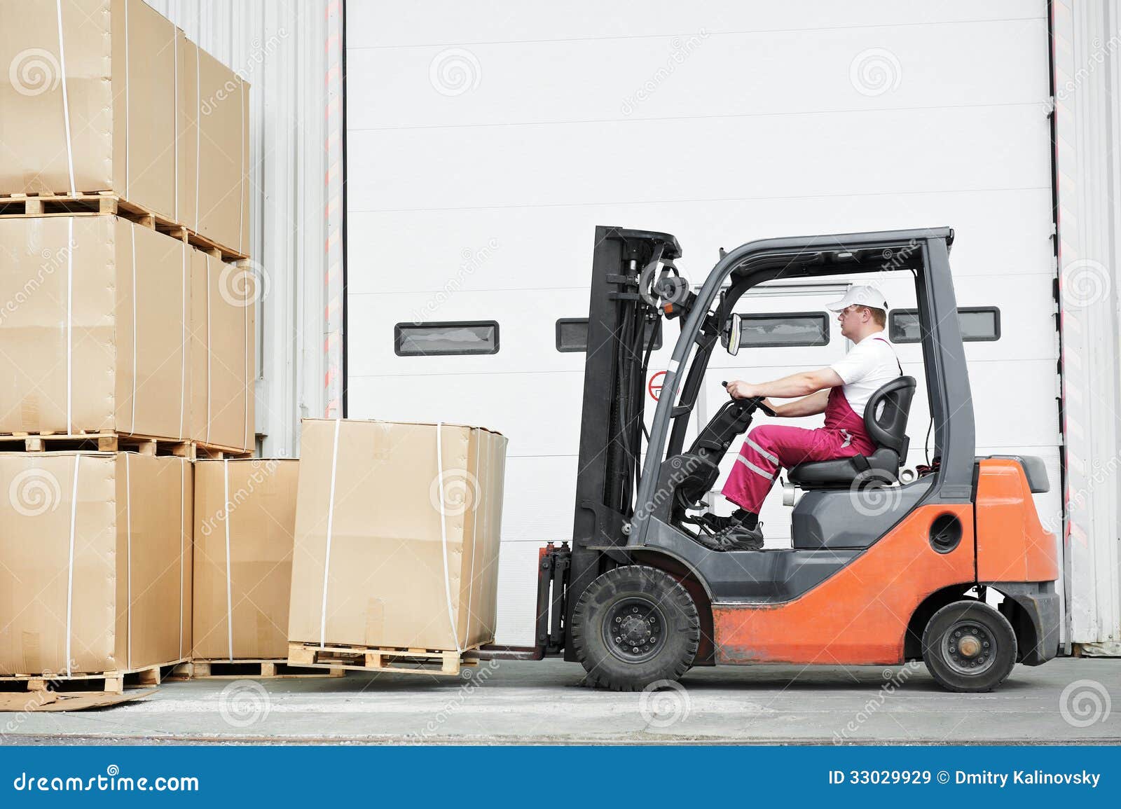 Worker Driver at Warehouse Forklift Loader Works Stock Image - Image of ...