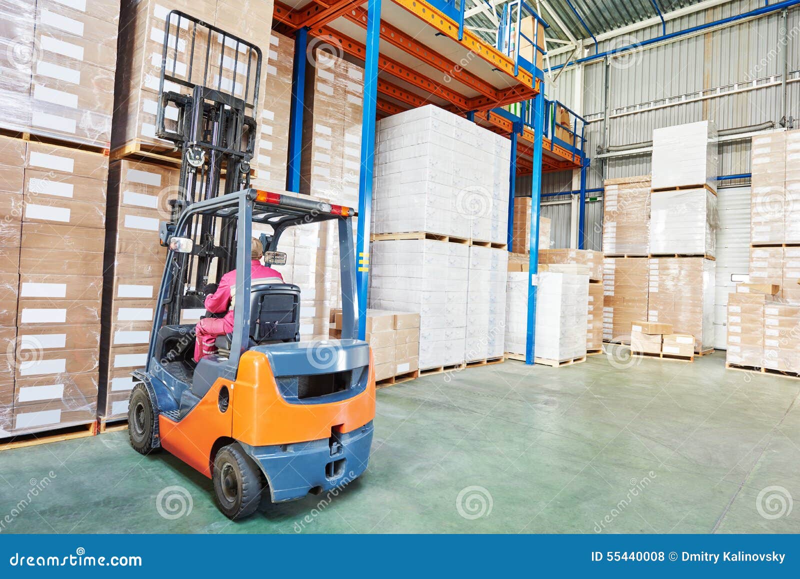 Worker Driver at Warehouse Forklift Loader Works Stock Photo - Image of ...
