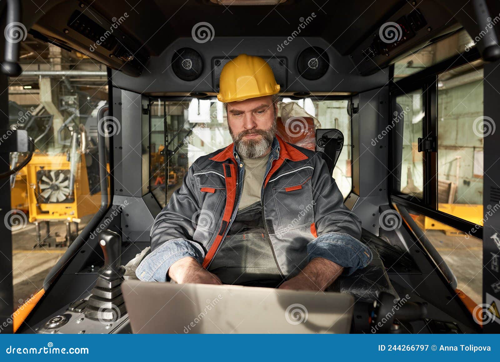 Worker Driving the Machine on Construction Site Stock Image - Image of ...