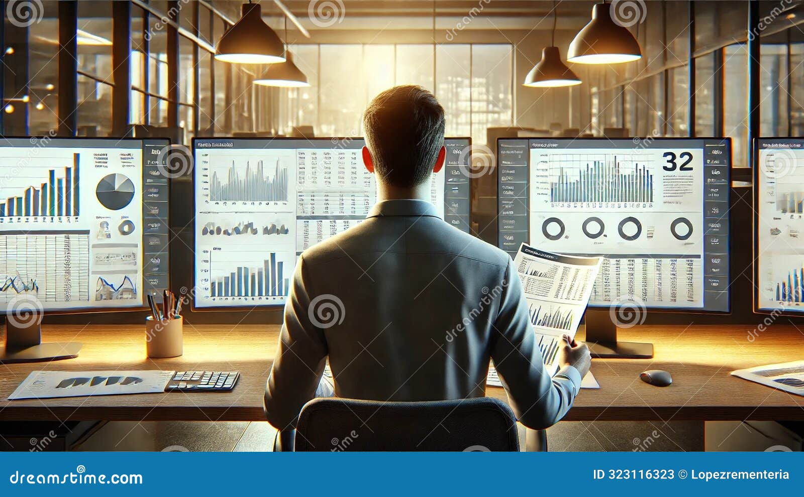 Worker with Dual Screens and Spreadsheet in Hand Stock Image - Image of ...