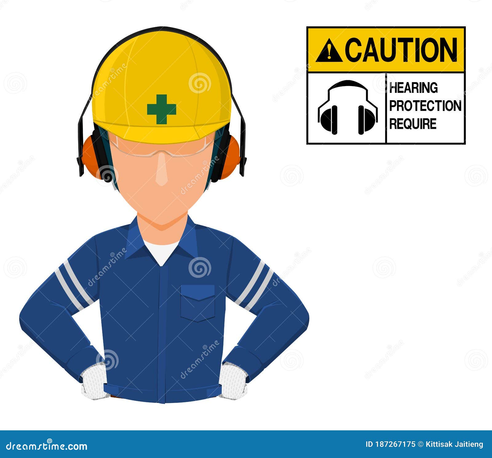 A Worker with Earmuffs on Transparent Background Stock Vector ...