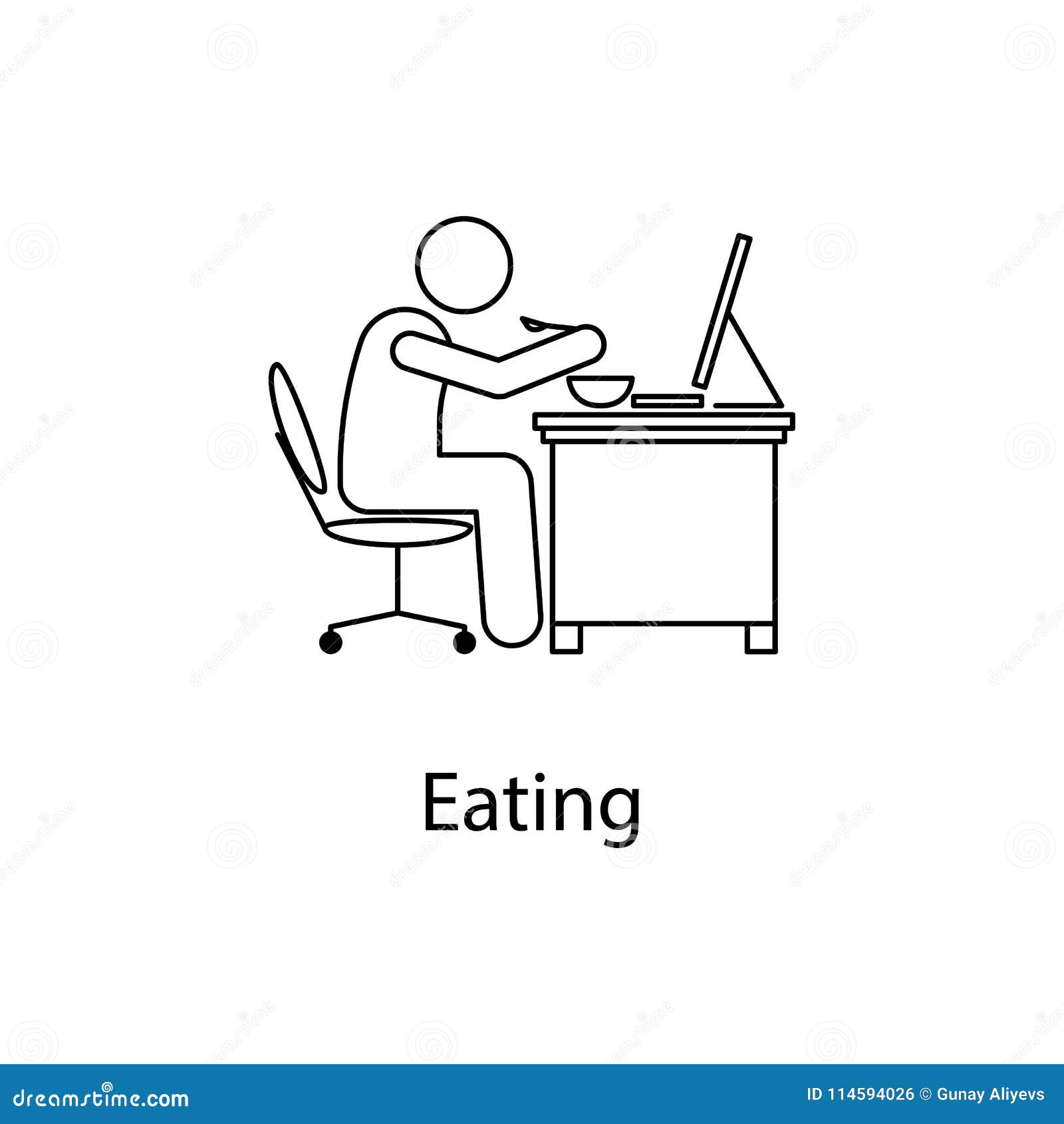 Worker is Eating Icon. Element Man in Front of a Computer in the ...