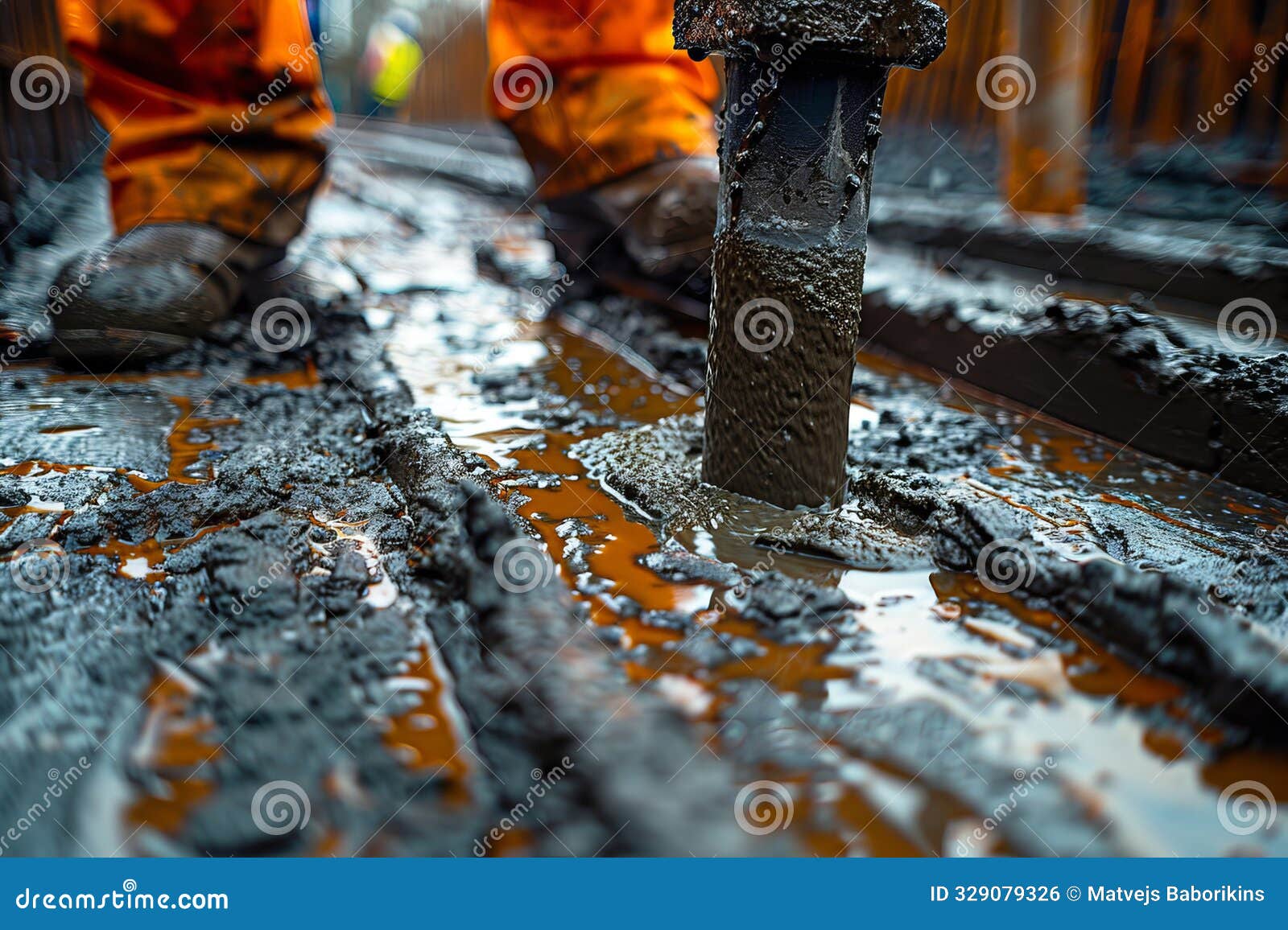 Worker Efficiently Pours Concrete into Foundation for Optimal Building ...
