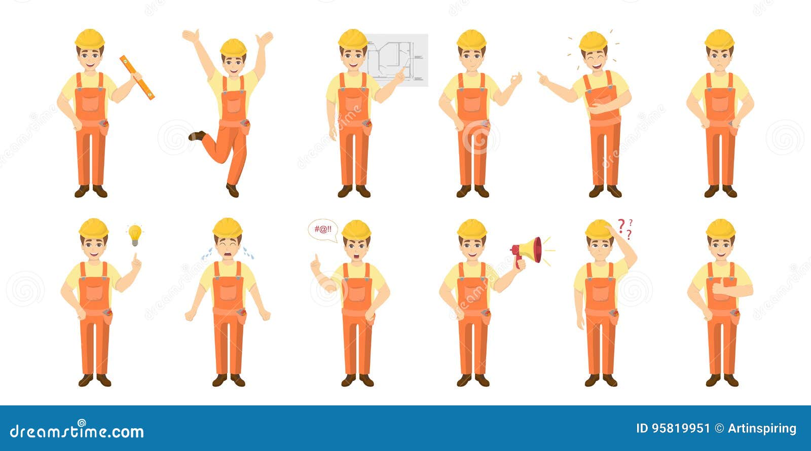 Emoji Engineer Emoticon Characters Vector Set. Emojis 3d Contractor ...