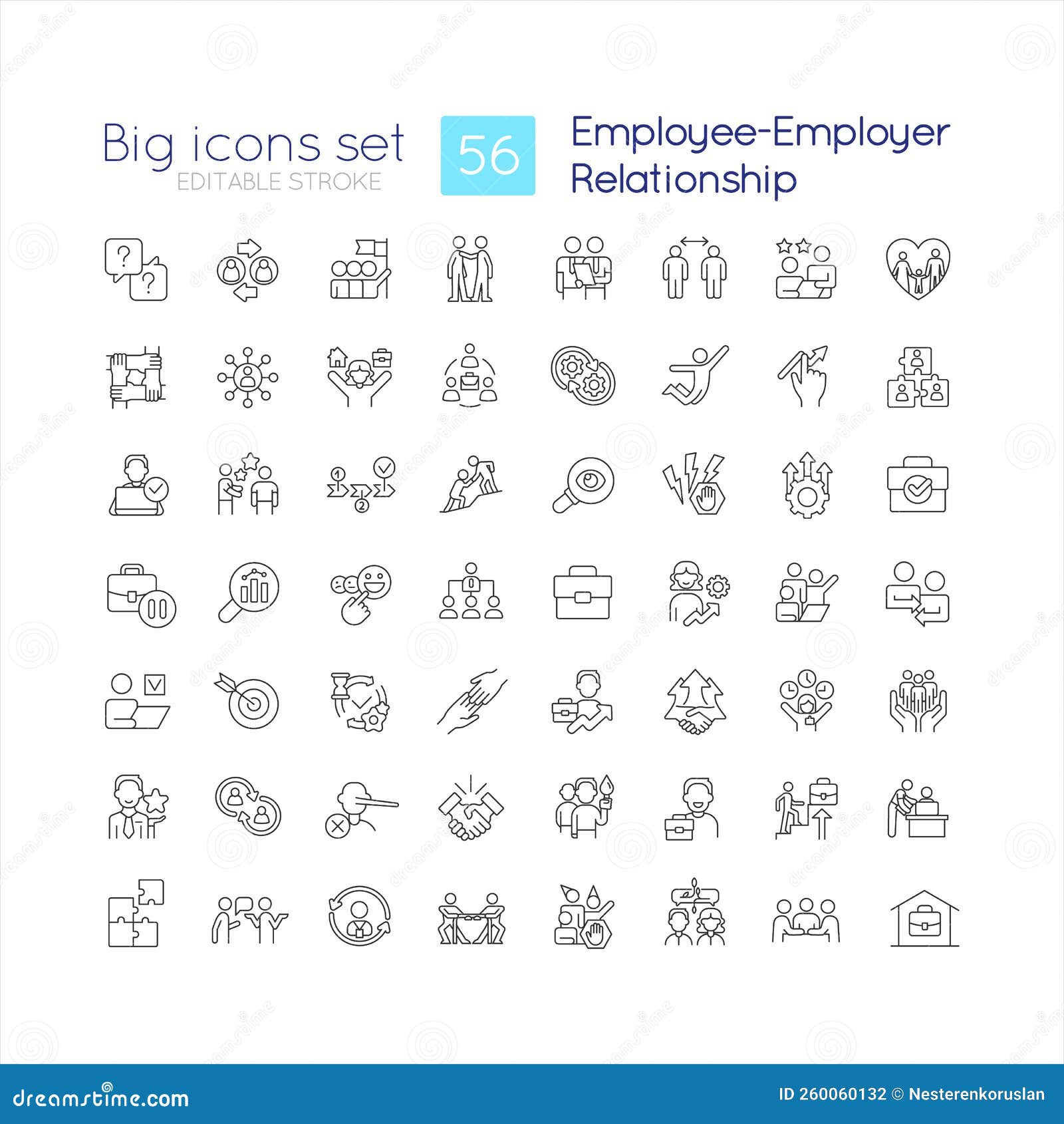 Worker-employer Relationship Linear Icons Set Stock Vector ...