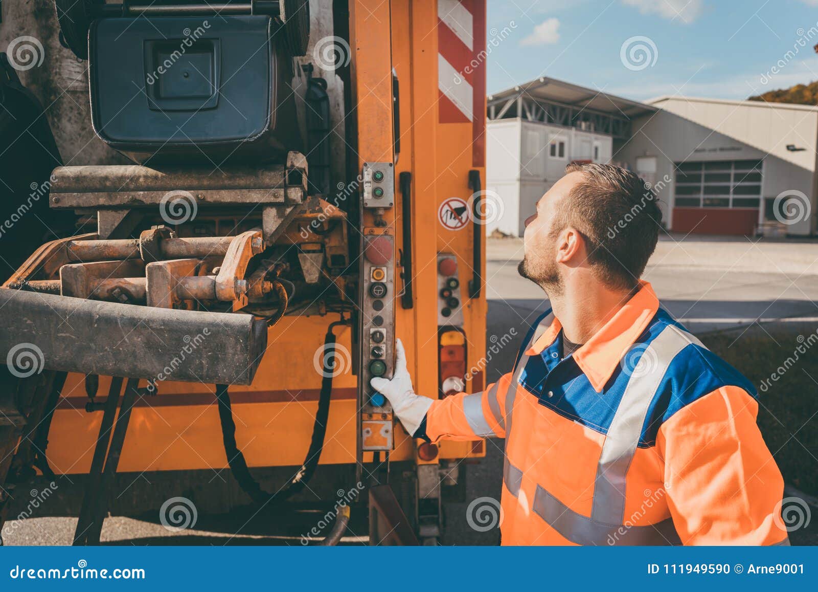 Worker Emptying Dustbin into Waste Vehicle Stock Photo - Image of ...