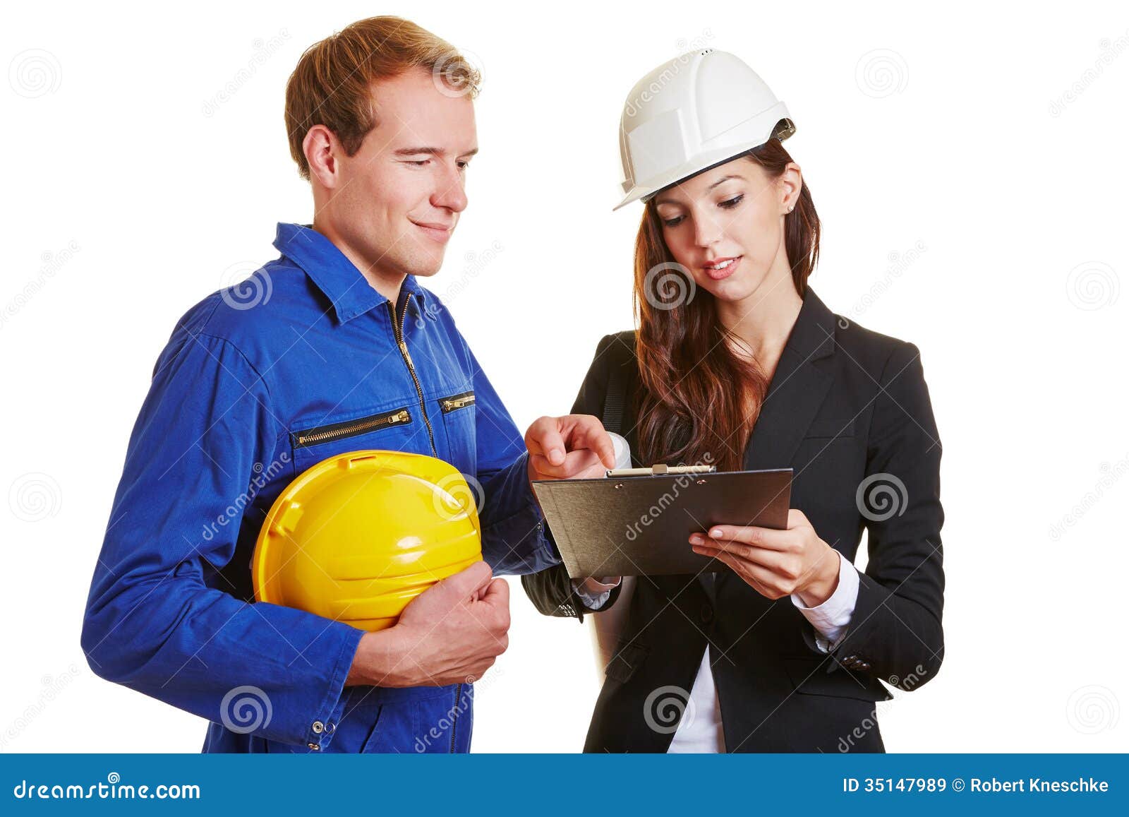 Worker and Engineer with Clipboard Stock Image - Image of order, write ...