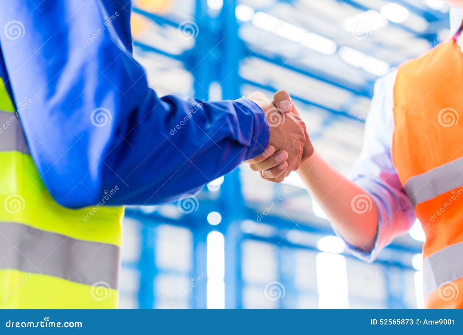 Worker and Engineer Handshake in Factory Stock Image - Image of ...
