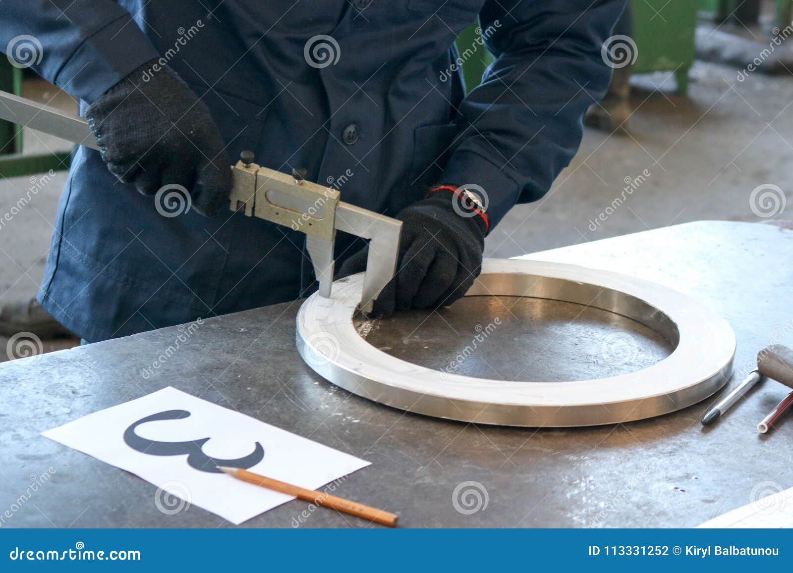The Worker, the Engineer Measures the Part, the Shiny Metal Ring, the ...