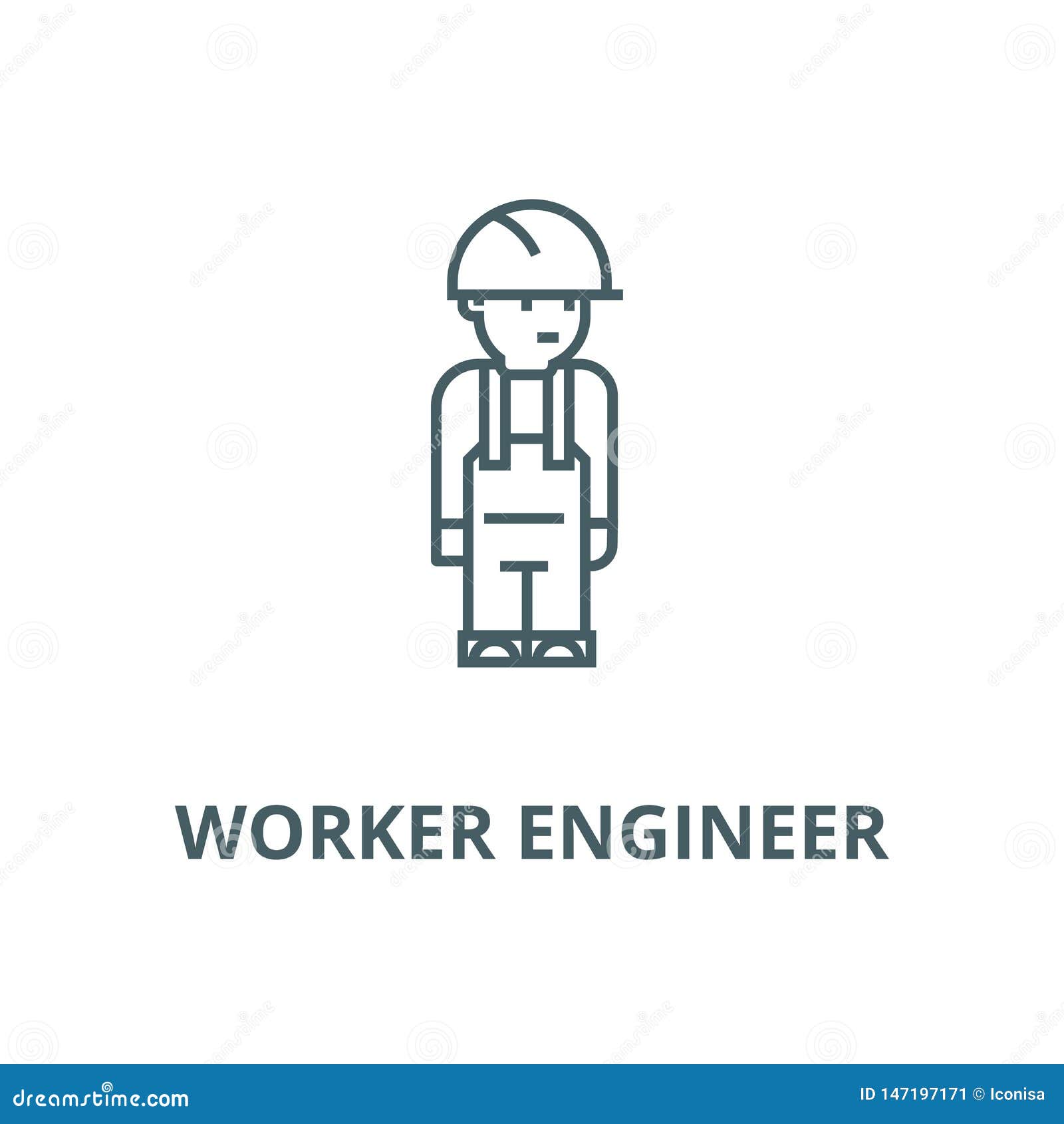 Worker Engineer Vector Line Icon, Linear Concept, Outline Sign, Symbol ...