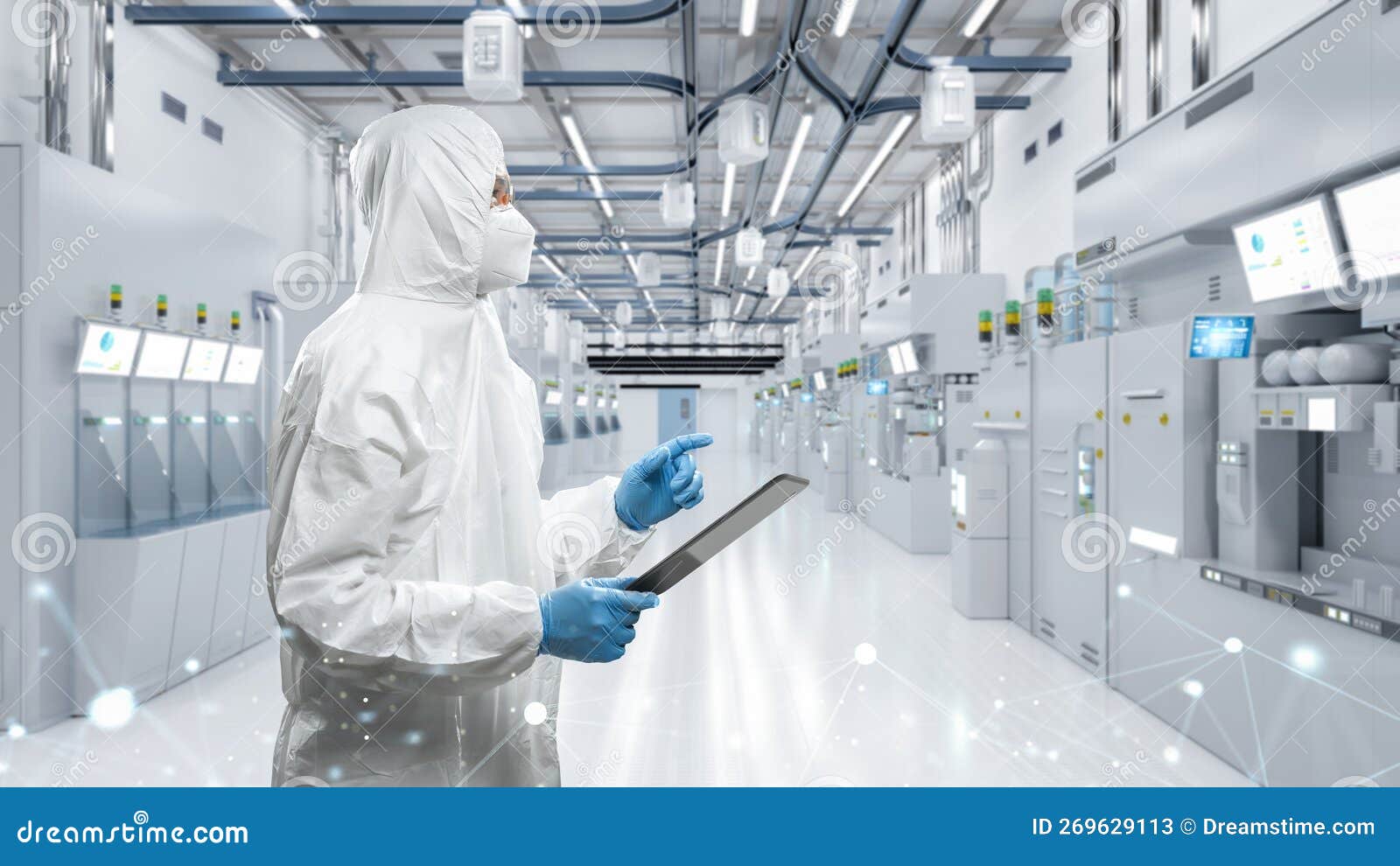 Worker or Engineer Wears Protective Suit or Coverall Suit Work in ...