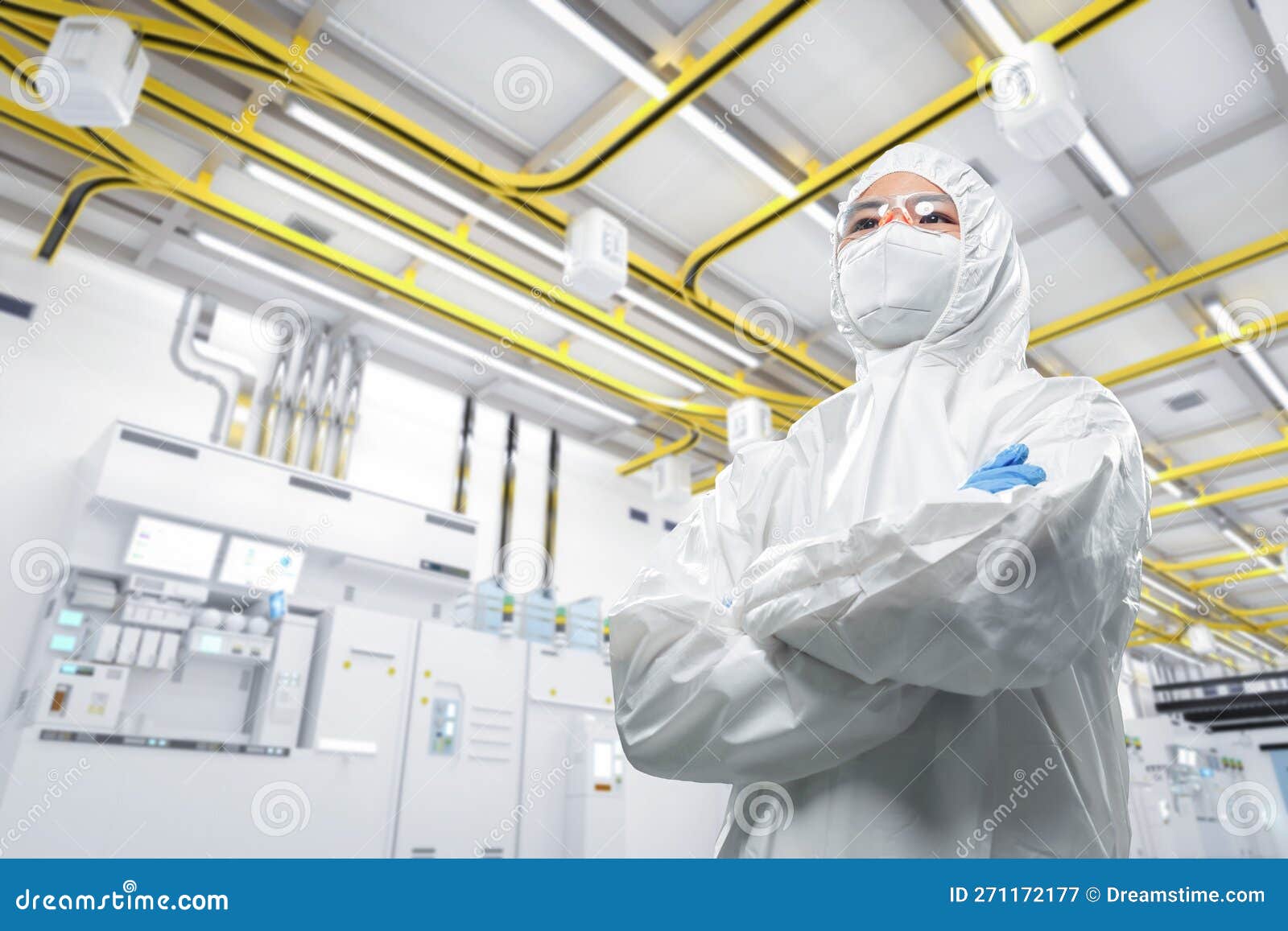Worker or Engineer Wears Protective Suit or Coverall Suit Work in ...