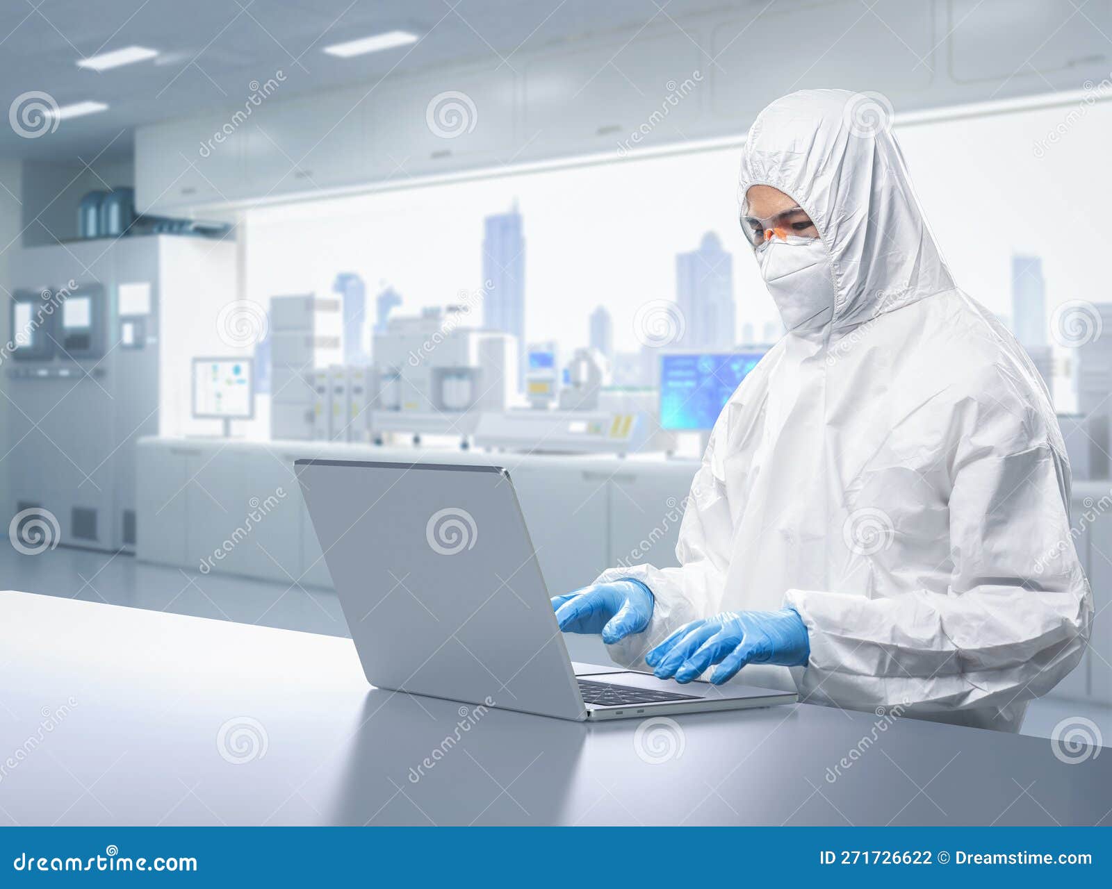 Worker or Engineer Wears Protective Suit or Coverall Suit Work in ...