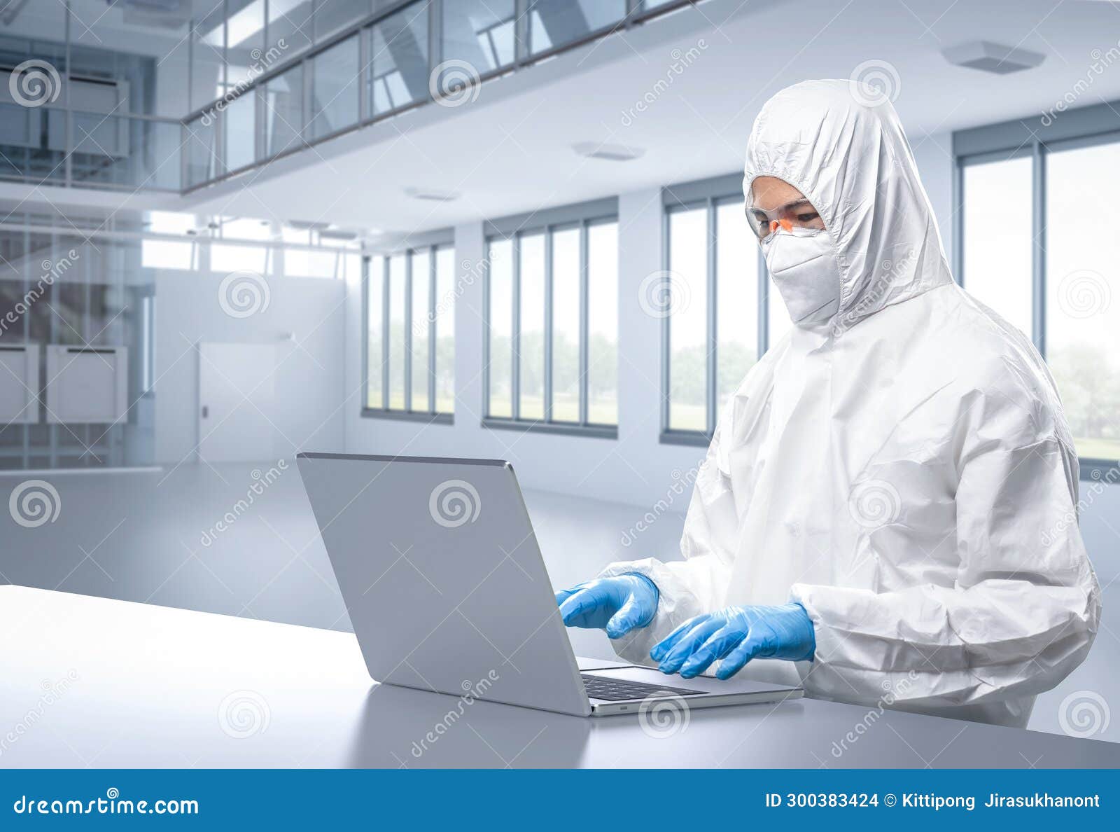 Worker or Engineer Wears Protective Suit Work in Semiconductor ...