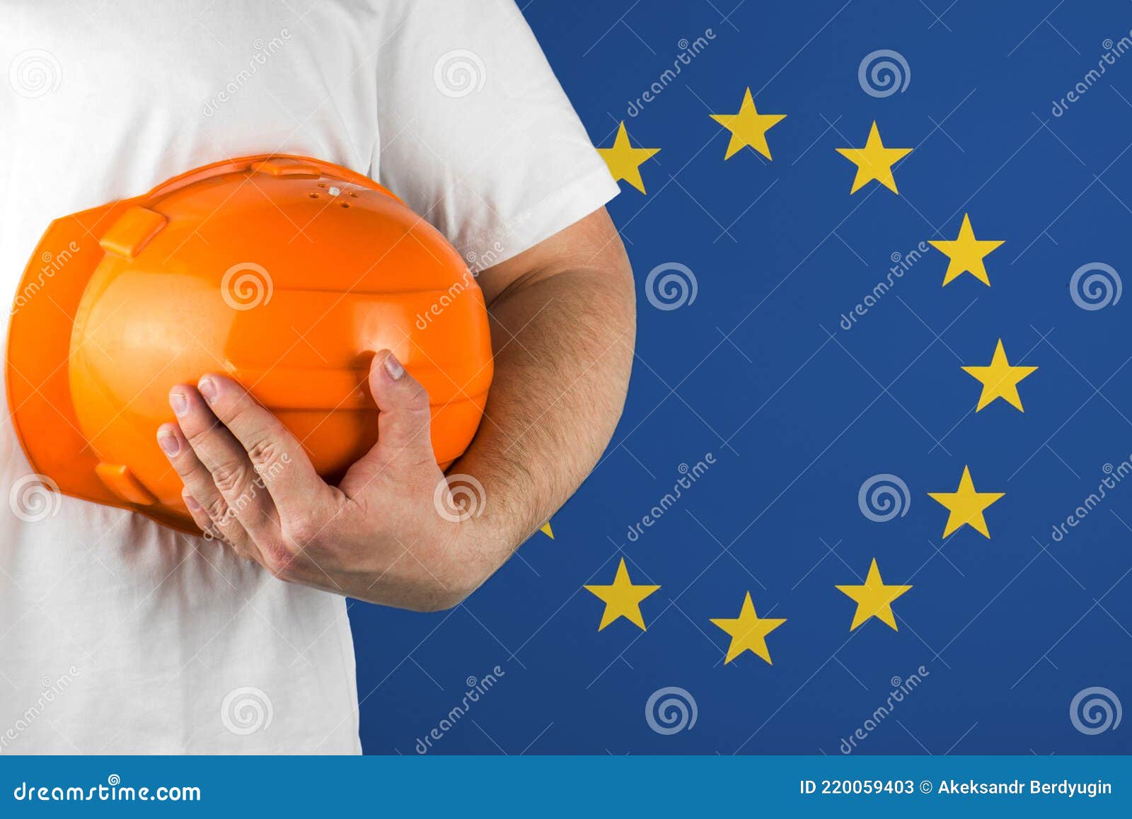 Worker with European Union Flag on Background for Working on Labor Day ...